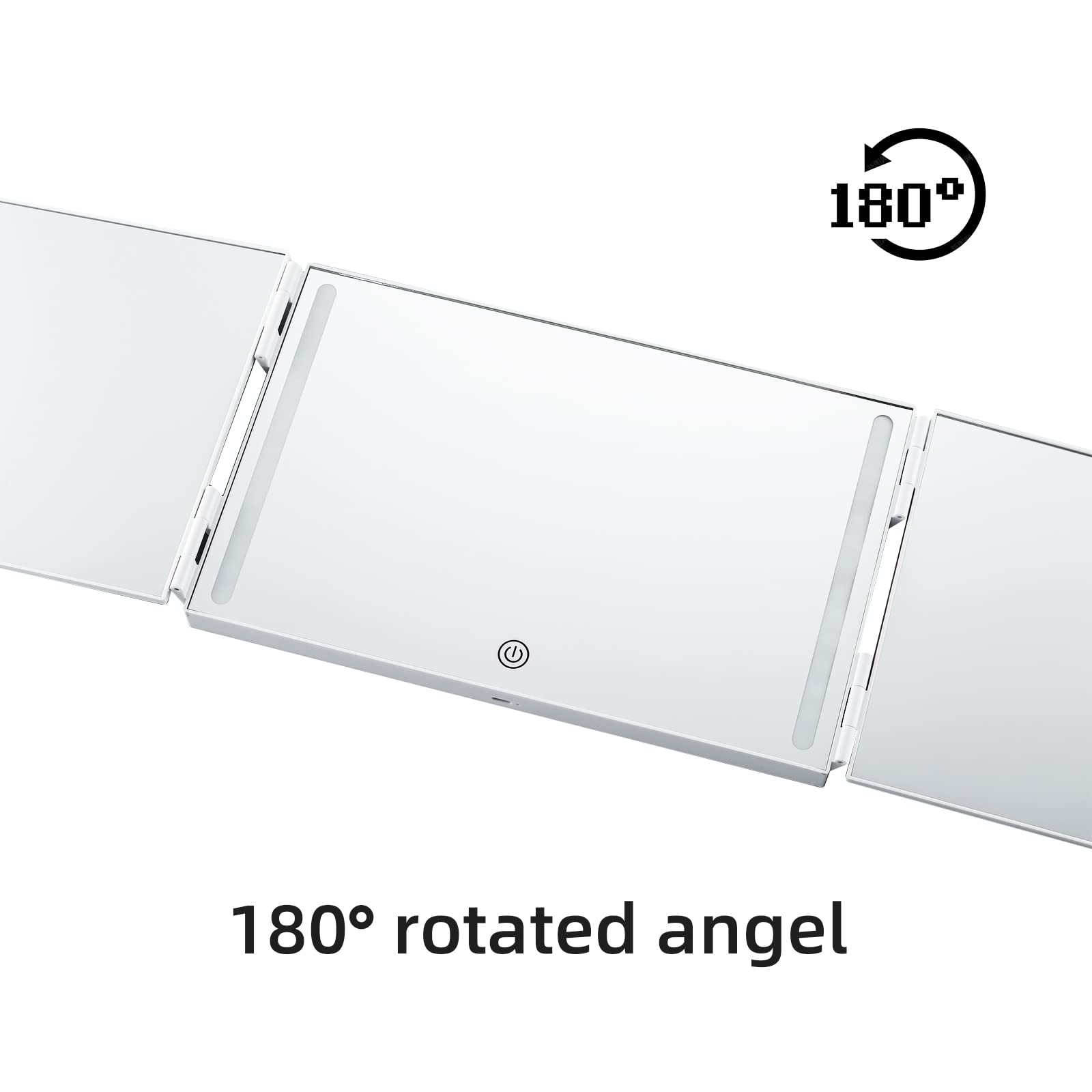 Essbhach 3 Way Mirror for Hair Cutting, 360 Barber Mirror for Women, Barber Supplies Shower 28 LED Mirror, Height Adjustable Hooks, White with LED