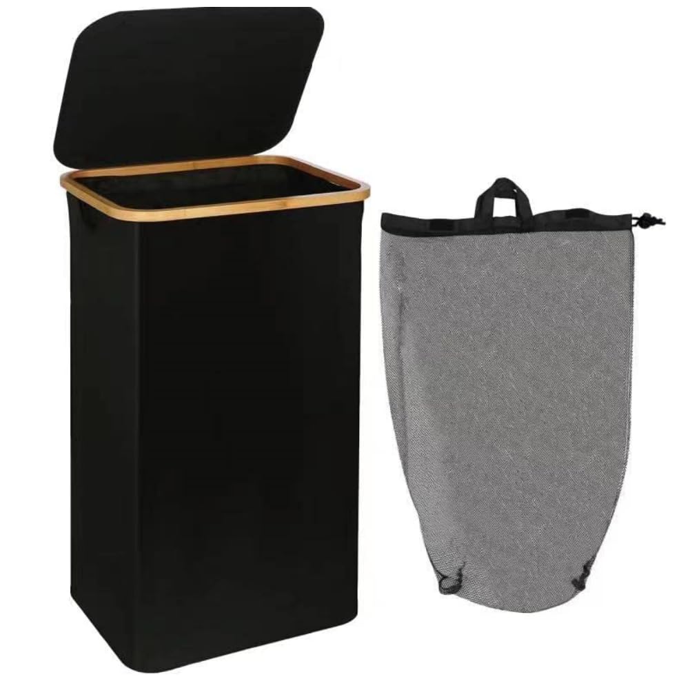 Jenumen 100L Large Black Laundry Hamper, XL Waterproof Laundry Basket with Handles and Lid for Clothes Storage in Bedroom Bathroom Laundry Bin