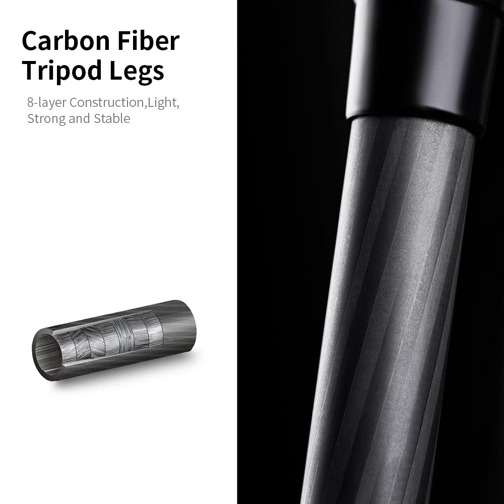 K&F Concept 63" Carbon Fiber Camera Tripods,D254C1+BH-28L Compact Tripod with Detachable Monopod, Metal Ball Head 10KG Load Capacity with Quick Release Plate for SLR DSLR Digital Camera/Camcorder