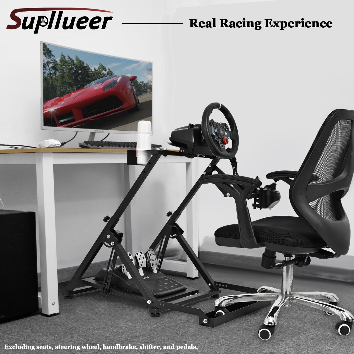 Supllueer Foldable Racing Wheel Stand with Seat Slot Fit for Logitech G25 G27 G29 G920 G923,Thrustmaster T248 T300RS T300 T500,Fanatec,Steering Wheel Stand,No Wheel,Shift,Pedals,TV