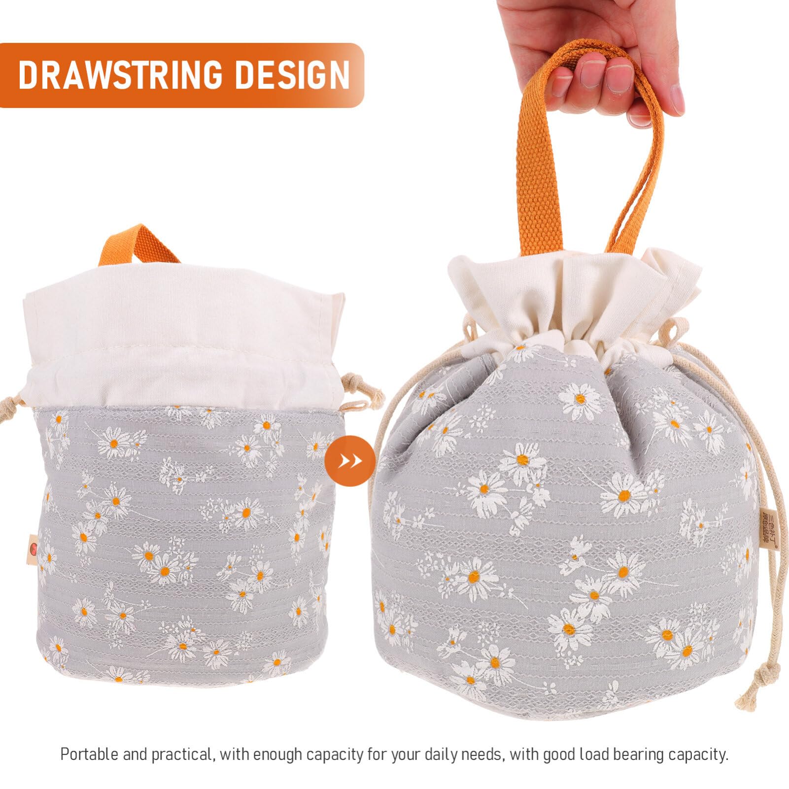 Cabilock Lunch Bag Insulated Folding Lunch Bag Bento Box Drawstring Bag Portable Lunch Holder Daisy Pattern Bento Box Bag Cute Tote