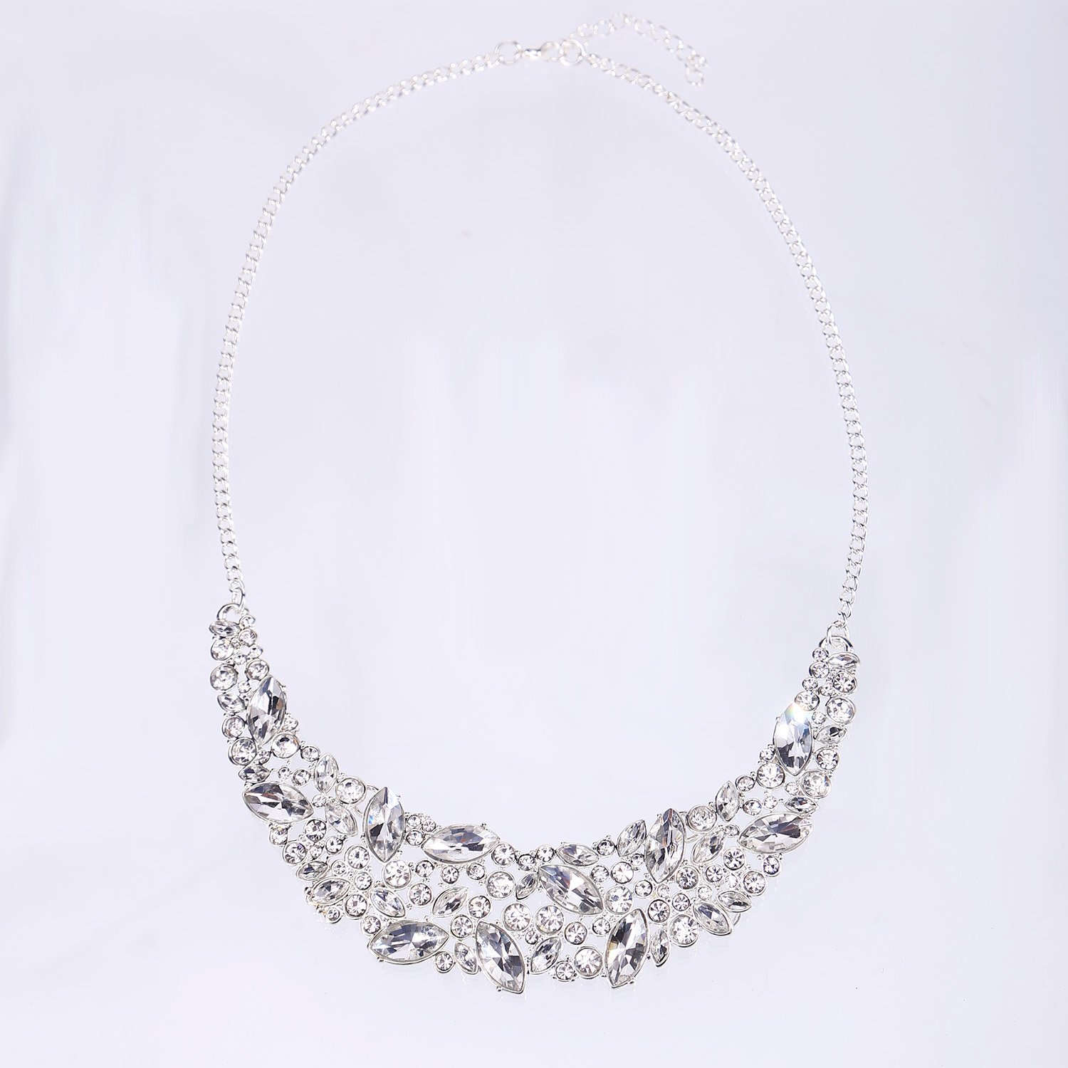 BaubleStar Statement Bling Rhinestone Crystal Collar Necklace Silver Wedding Bridesmaid Fashion Chunky Bib Jewelry for Women