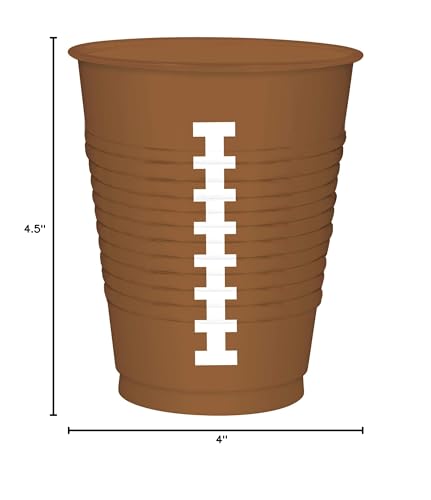 Football-Themed Brown Plastic Cups - 16 oz. (Pack of 25) - Sturdy & Durable Drinkware, Perfect for Game Day Parties & Tailgating Events