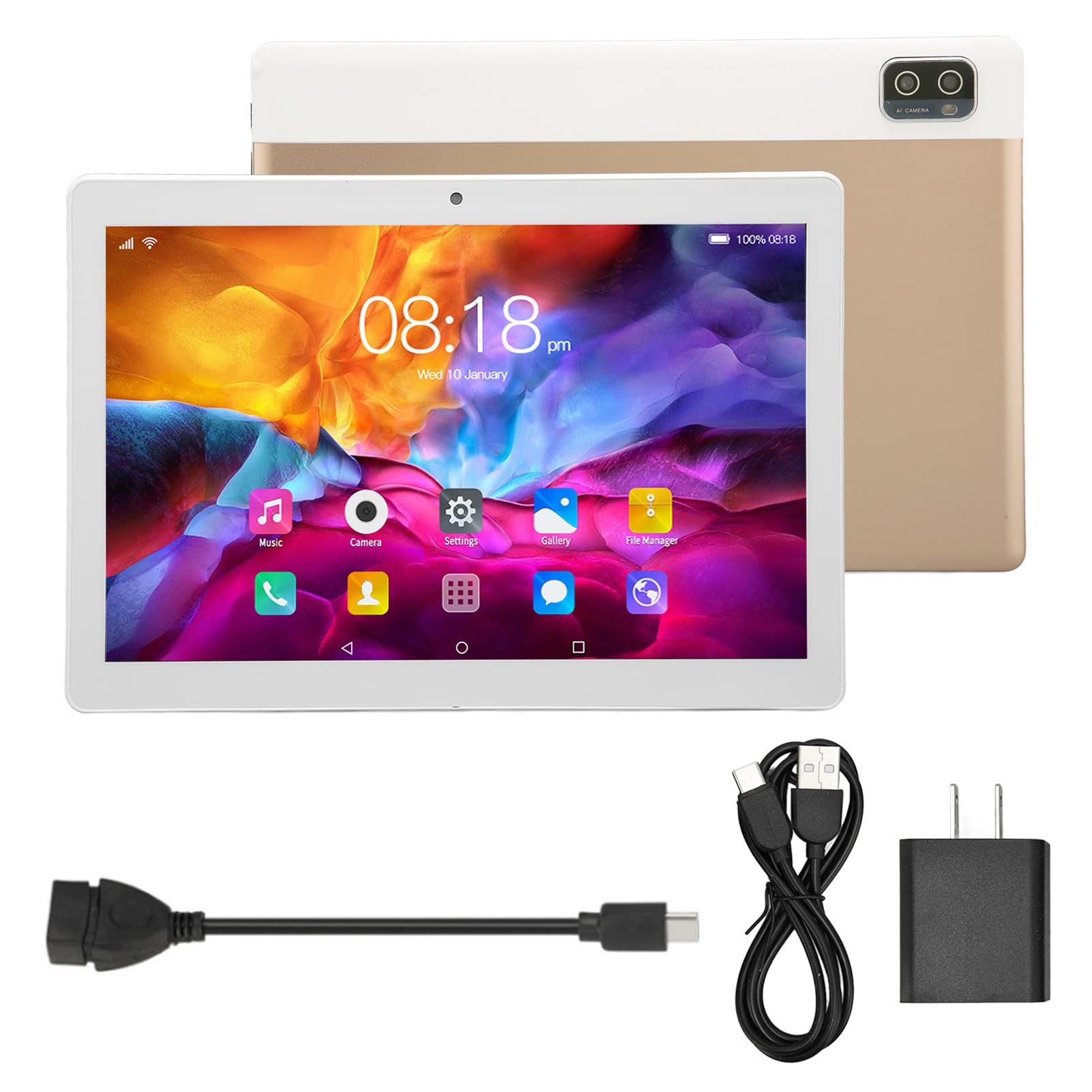 CHICIRIS 10.1in Tablet, 1960x1080 Resolution 100240V Calling Tablet for 12 MT6592 10 Cores Gold for Work (US Plug)