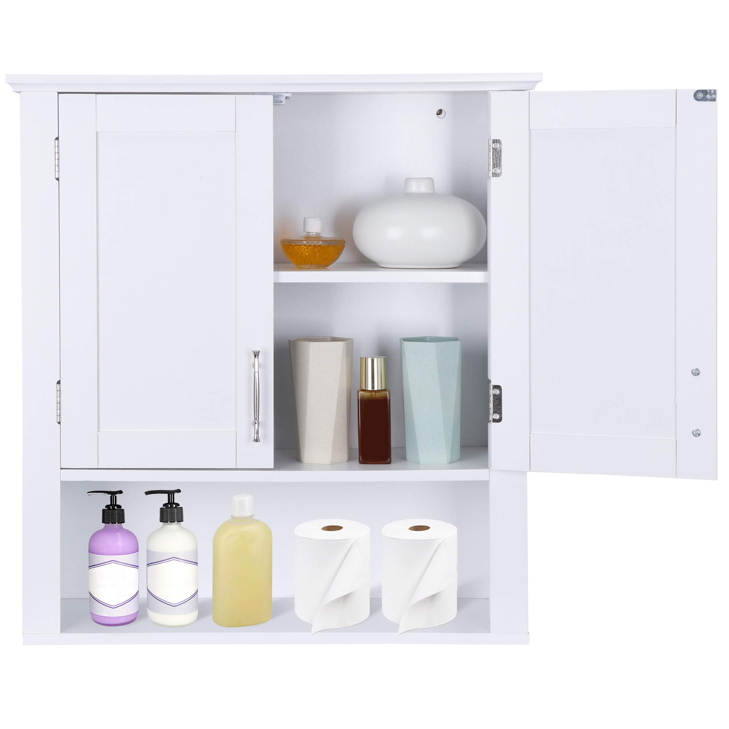 Saicool Bathroom Medicine Cabinet Kitchen Office Surface Mount Wooden Storage Cabinet with 2-Doors and 1- Shelf Cottage Collection
