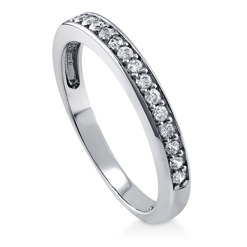 BERRICLE Sterling Silver Wedding Rings Pave Set Cubic Zirconia CZ Half Eternity Ring for Women, Rhodium Plated Size 4