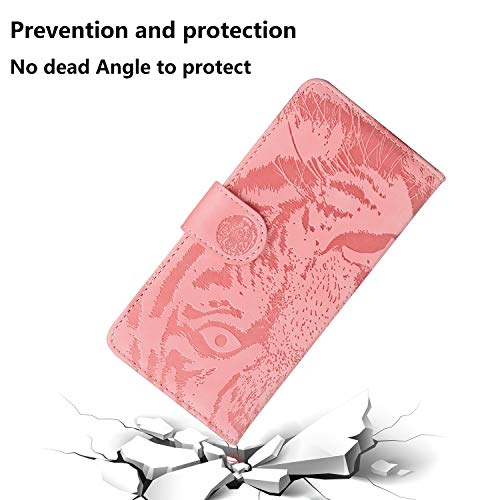 Embossed Pattern Leather Case with Card Slot for Xiaomi Redmi Oppo Realme Reno Flip Phone Case (Pink,Reno 6Pro+/Reno 6Pro Plus)