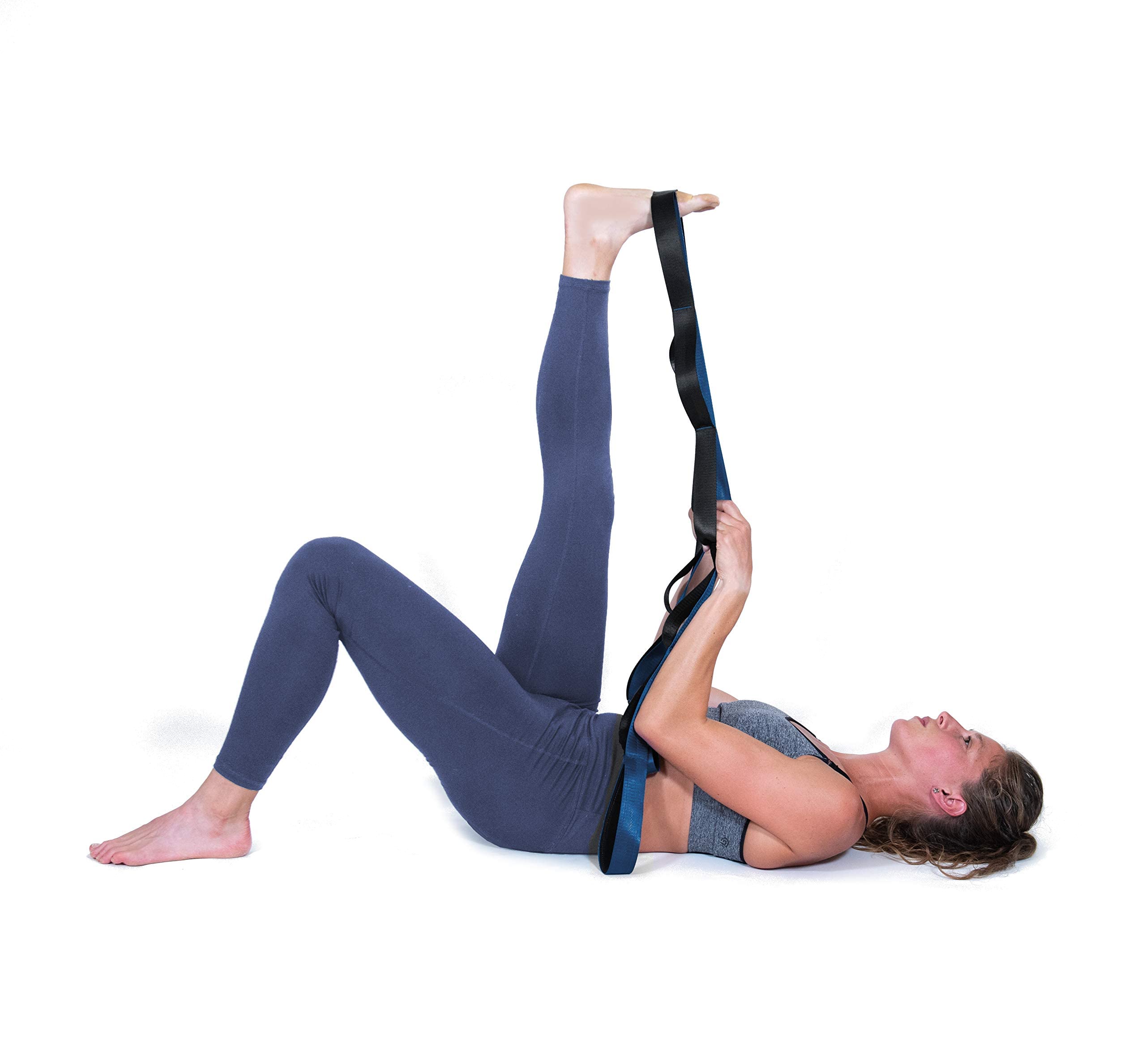 Brazyn - 12 Loop Mobility Stretching Band - Stretch Strap with Loops Physical Therapy Yoga Straps for Stretching Pilates Calf Stretcher Flexibility Running Dance Gymnastics with Travel Bag - Navy Blue