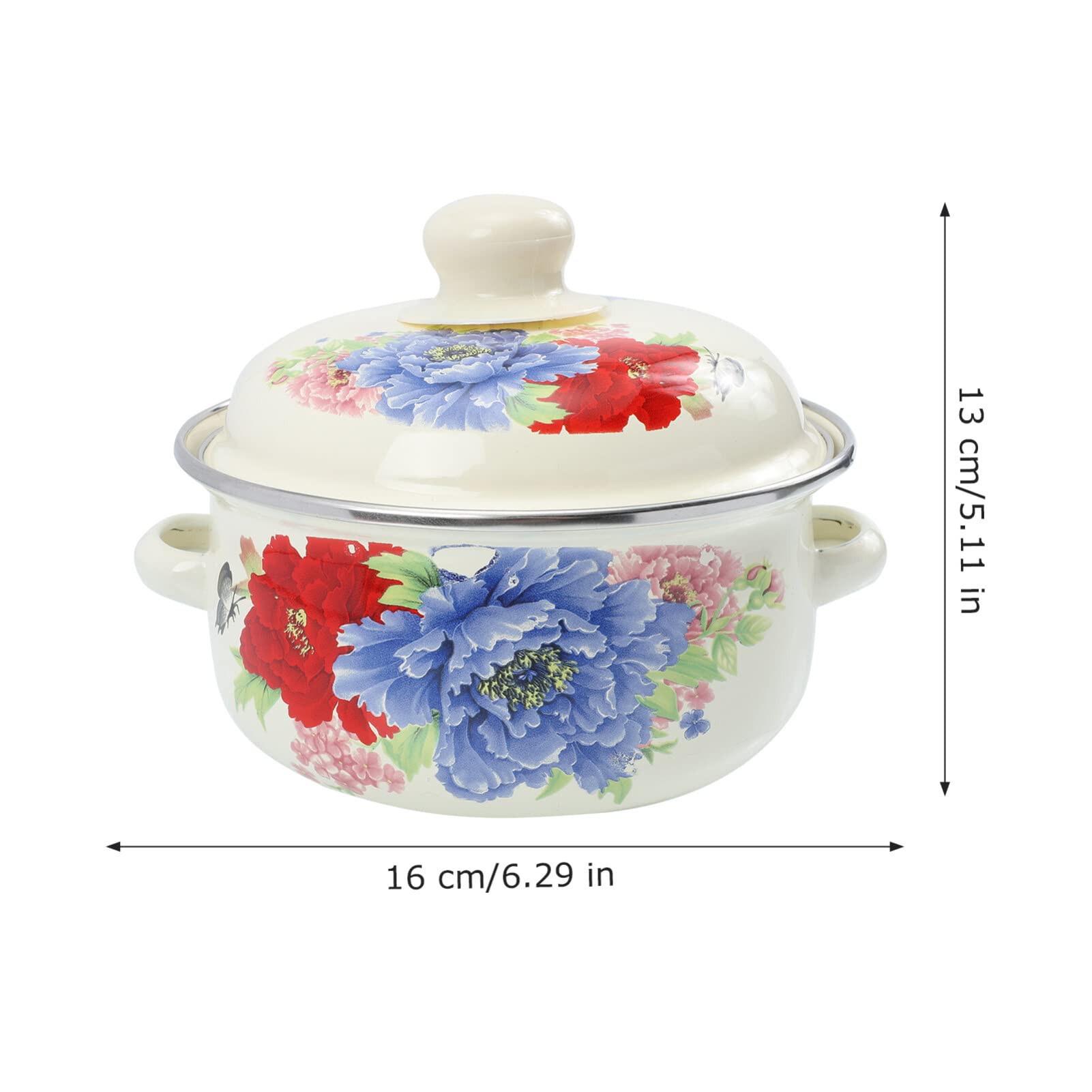 Cooking Pot Enamel Stew Pot Vintage Floral Casserole Pot Oven Pot Stockpot Enamel Camping Cookware Enamelware Pot with Lid and Handle Household Soup Pot random pattern