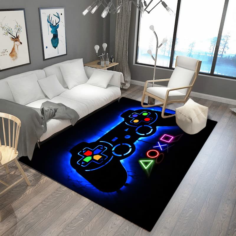 Game Controller Gamepad Pattern Modern Area Rugs Non-Slip Gaming Rug Boys Rugs Doormats Gamer Carpets for Living Room Bedroom Boys Teens Game Room Decor 60x39 Inch