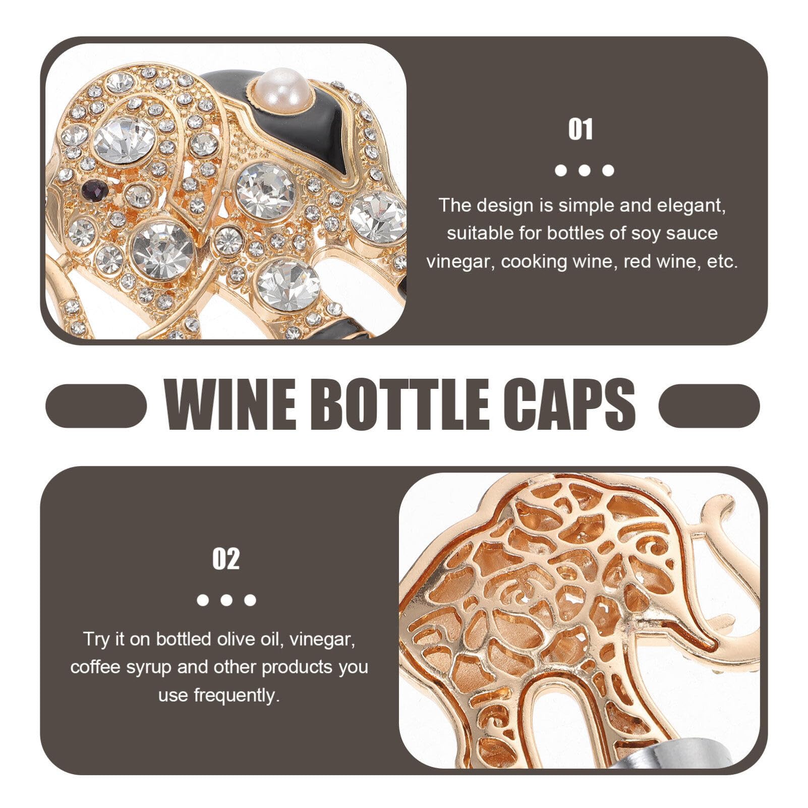 Cabilock Wine Stoppers Decorative Rhinestone Elephant Beverage Bottle Stoppers Funny Wine Champagne Toppers for Wedding Birthday Gifts (1PC)