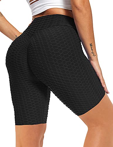 cailami Women's High Waisted Butt Lifting Biker Gym Workout Yoga Shorts, Medium, Black
