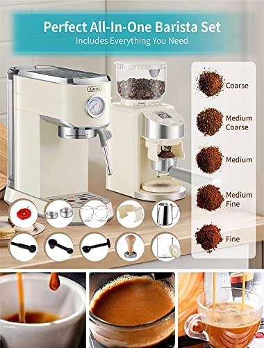 Gevi 20 Bar Professional Espresso Coffee Machine with Milk Frother/Steam Wand for Espresso, Latte and Cappuccino, with 35 Precise Grind Settings Burr Coffee Grinder