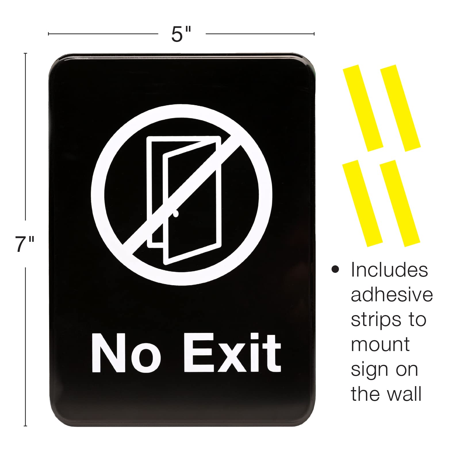 Excello Global Products No Exit Sign: Easy to Mount Informative Plastic Sign with Symbols 9" x 3", Pack of 3 (Black)