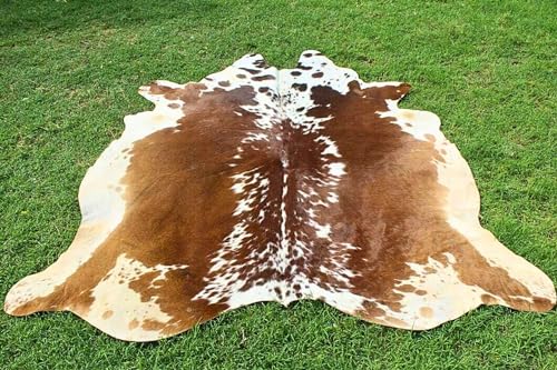 DECIMAL Cowhides 100% Genuine Cowhide Rug-Modern Style Skin Print Floor Carpet for Living Room,Bedroom,Kitchen-Washable Decor Mat,Home Decorations (Brown & White, 5X4 FT)
