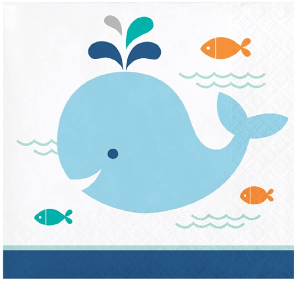 Blue Baby Whale Dessert Plates (16) and Beverage Napkin (16) Bundle