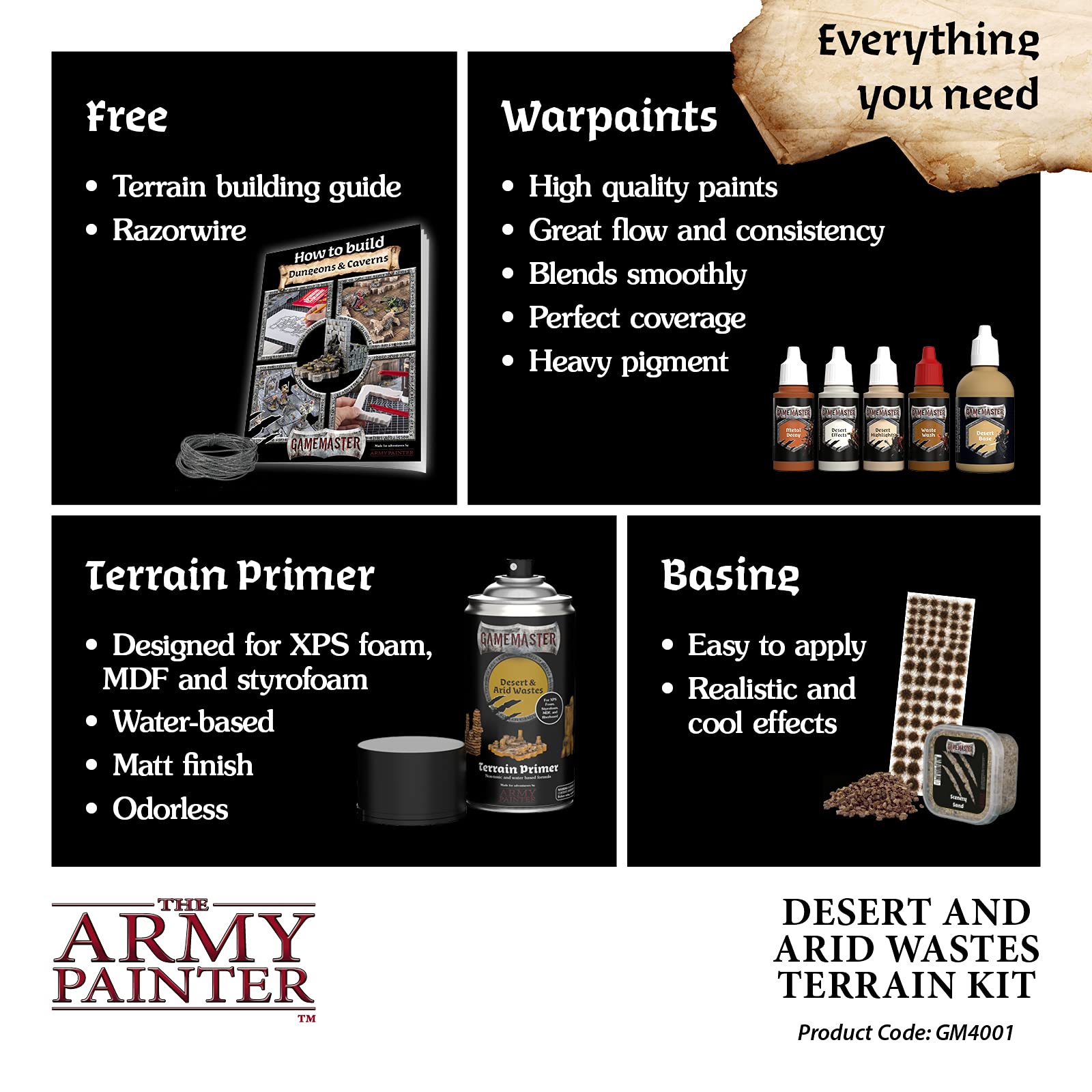 The Army Painter Dungeons and Dragons Starter Terrain Paint Set with 5 Terrain Paints, 1 Spray, Basing Materials - Gamemaster (Dungeons & Caverns Terrain Paint Starter Set)