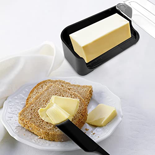 Butter Dish with Lid and Knife, Butter Container for Countertop, Butter Keeper for East West Coast Butter, Butter Keeper for Fridge(Black)