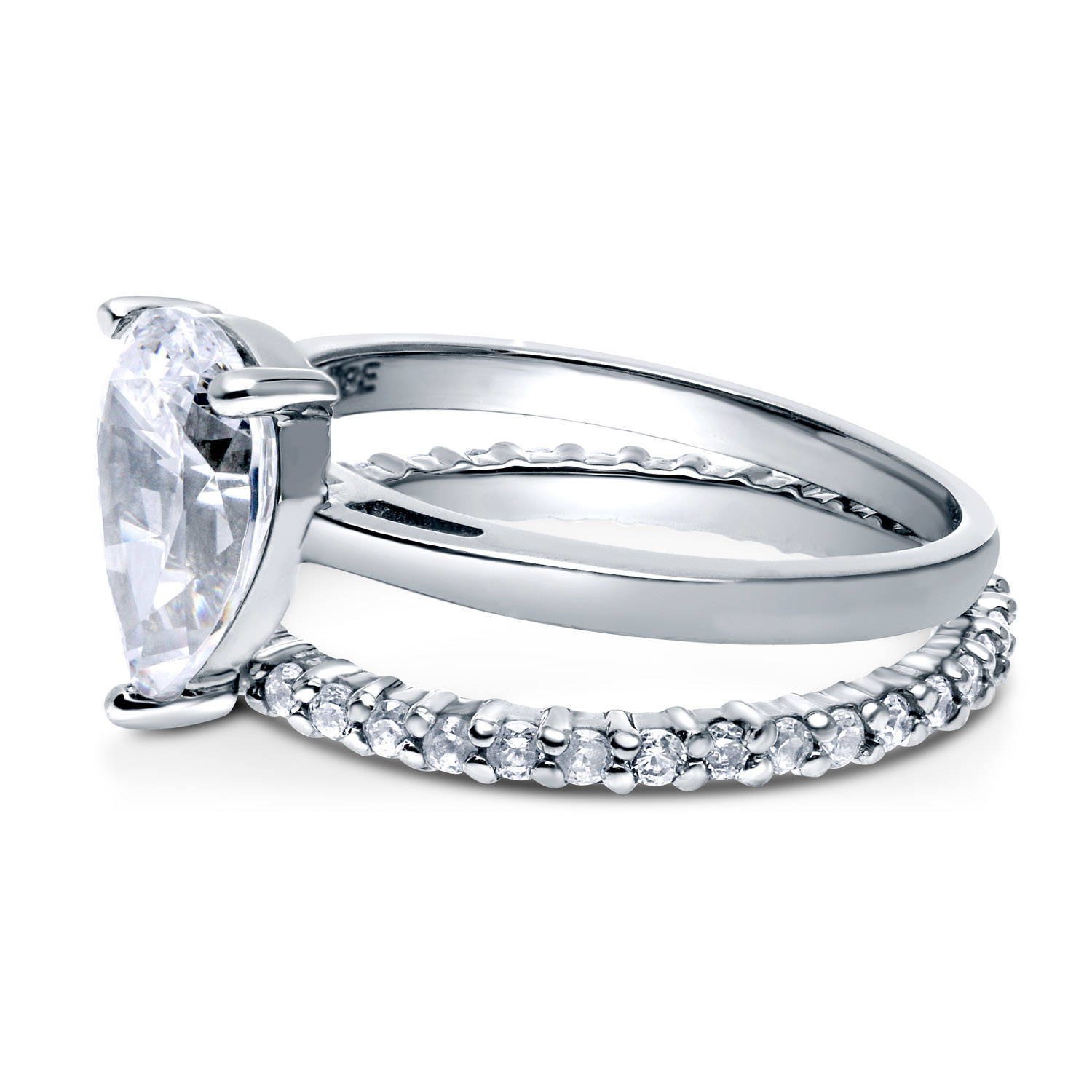 BERRICLE Sterling Silver Solitaire Wedding Engagement Rings 1.8 Carat Pear Cut Cubic Zirconia CZ Ring Set for Women, Rhodium Plated Size 7.5