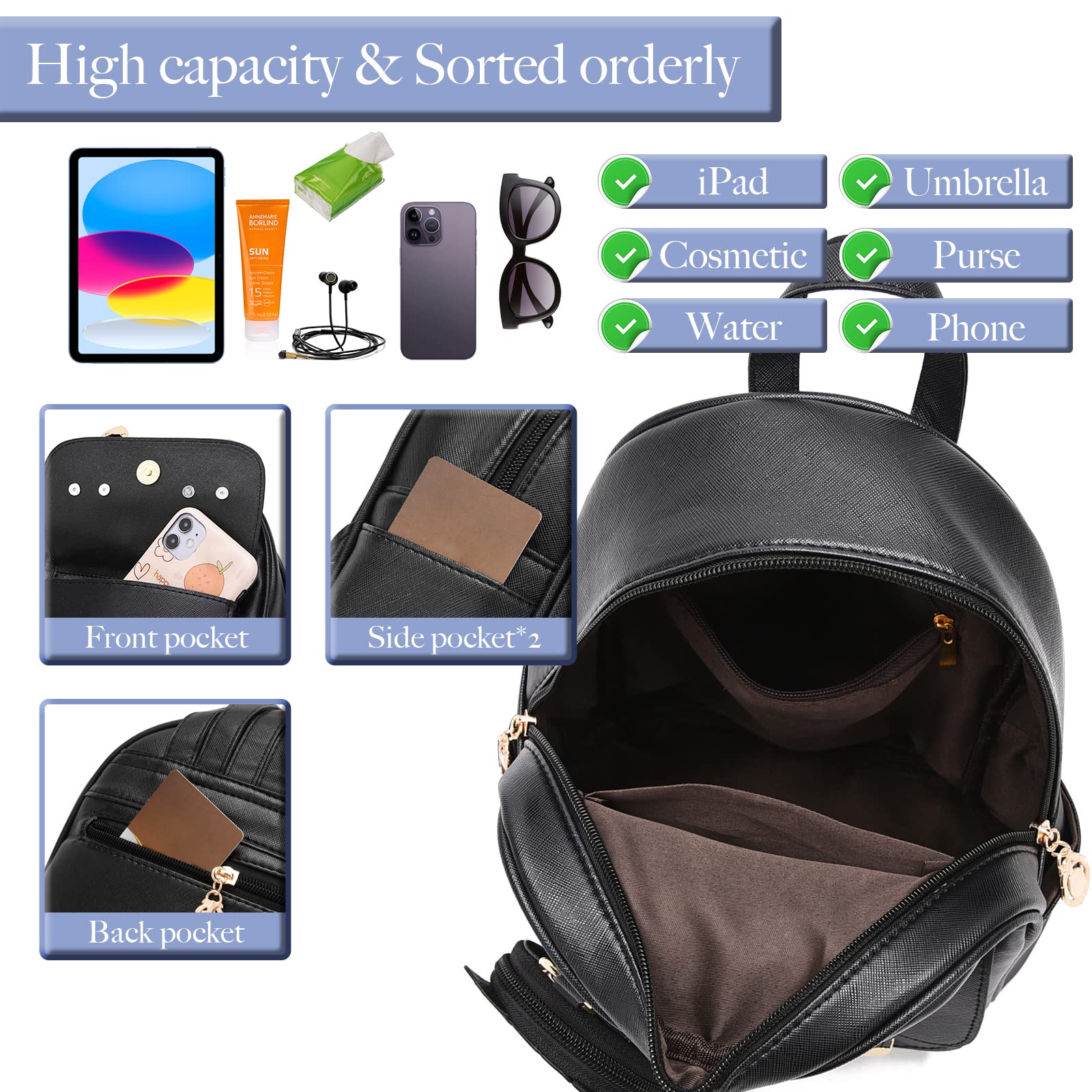 BESYIGA Women Fashion Backpack 3PCS Mini Backpack Purse for Women Small Backpack Purse Leather Travel Satchel Backpack Shoulder Bag Pearl Purple