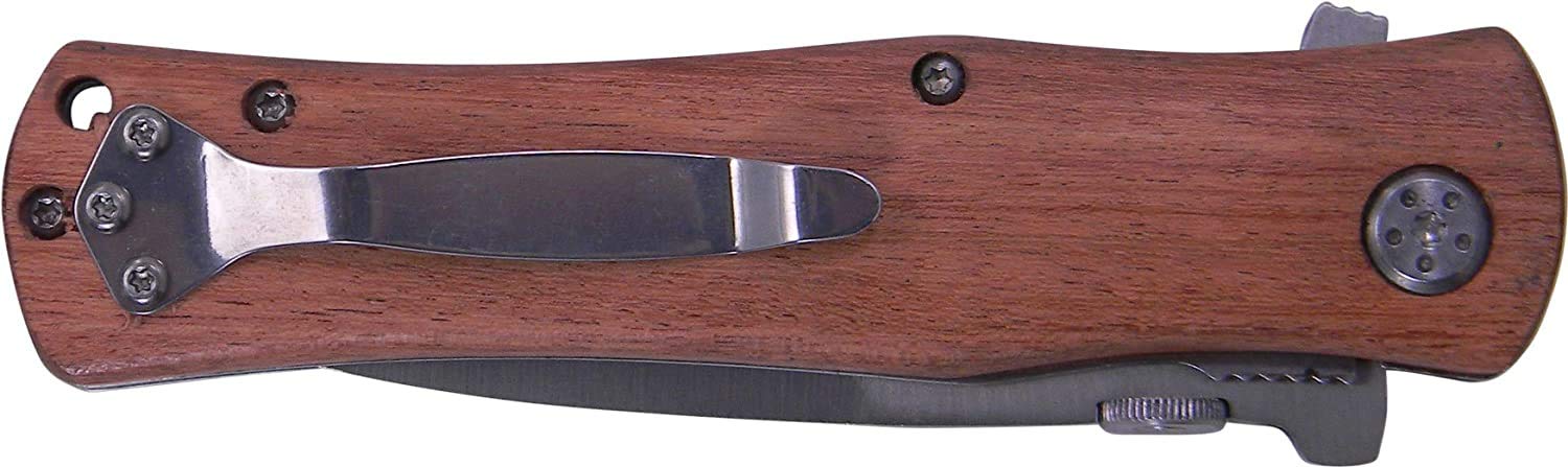 CustomGiftsNow Poppy's Fishing Folding Wood Pocket Knife with Pocket Clip