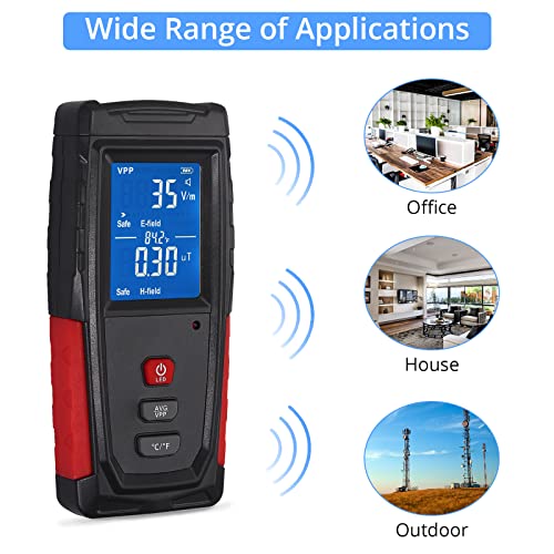 CAMWAY EMF Meter Electromagnetic Field Radiation Checker(1-1999V/m, 0.01-99.99μT) Handheld Mini Digital LCD EMF Detector Builtin Electromagnetic Radiation Sensor Sound-Light Alarm EMF Tester