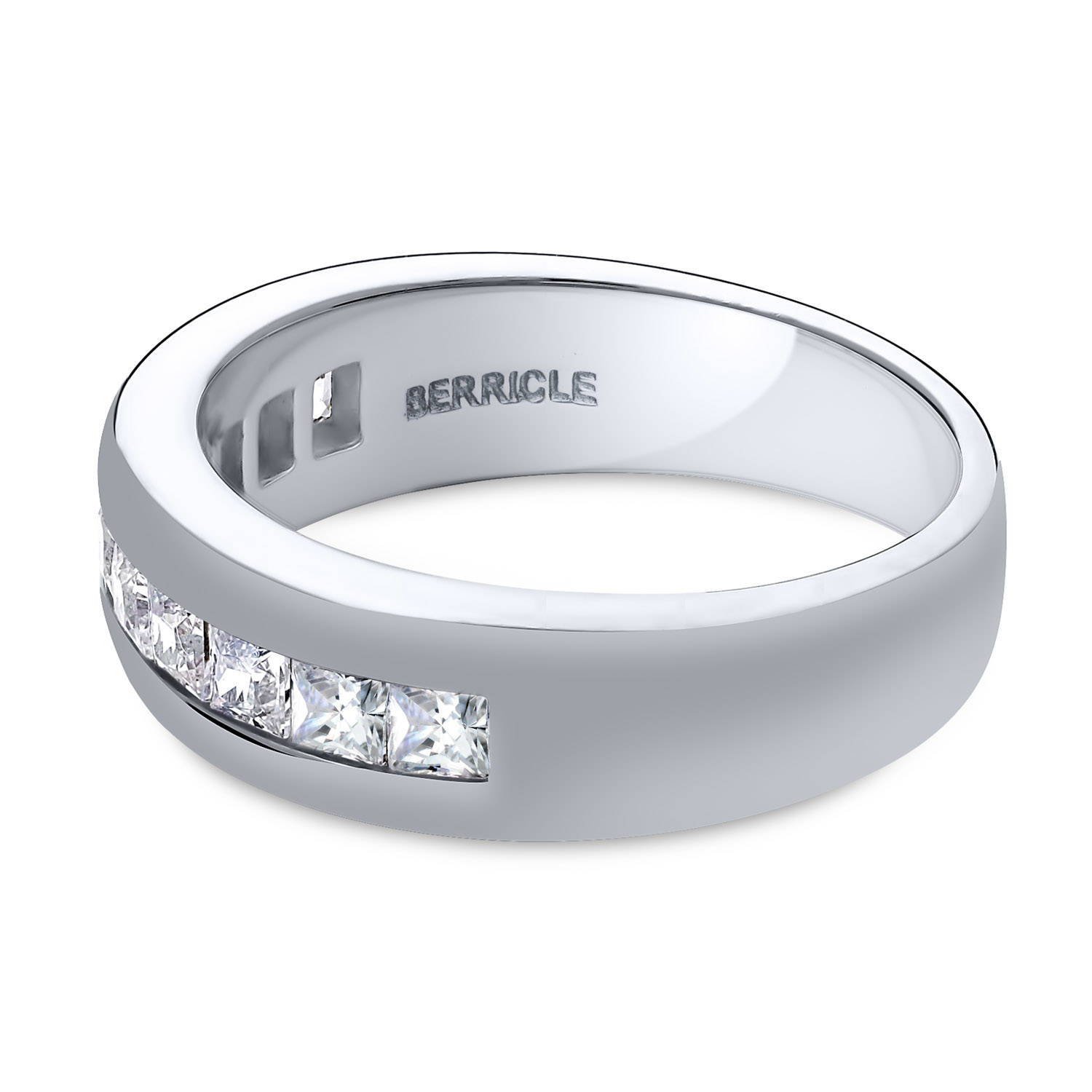 BERRICLE Sterling Silver Wedding Rings Channel Set Princess Cut Cubic Zirconia CZ Half Eternity Ring for Unisex, Rhodium Plated Size 11