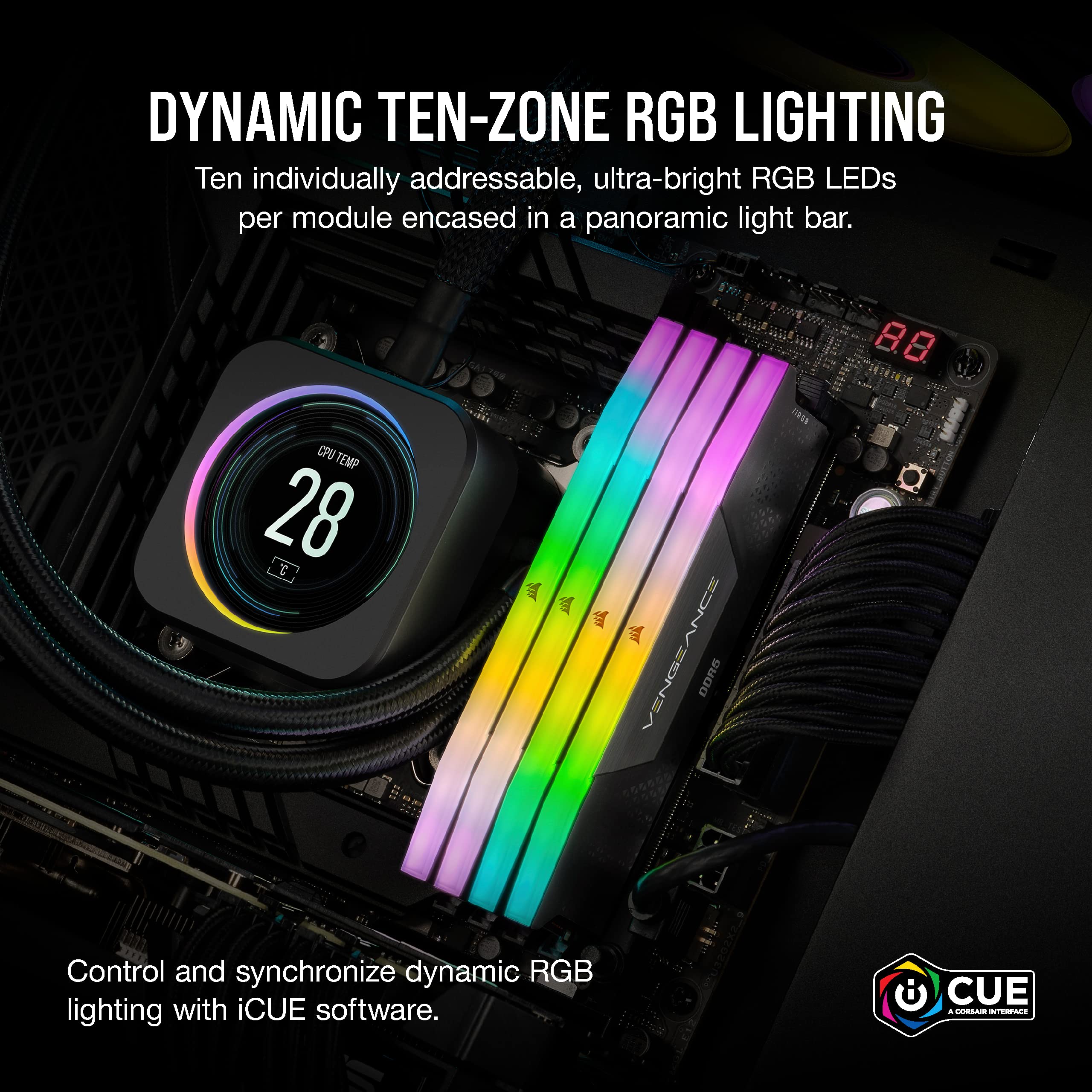 CORSAIR VENGEANCE RGB DDR5 RAM 32GB (2x16GB) 6000MHz CL30-36-36-76 1.40V AMD EXPO Intel XMP Desktop Computer Memory - Gray (CMH32GX5M2B6000Z30K)