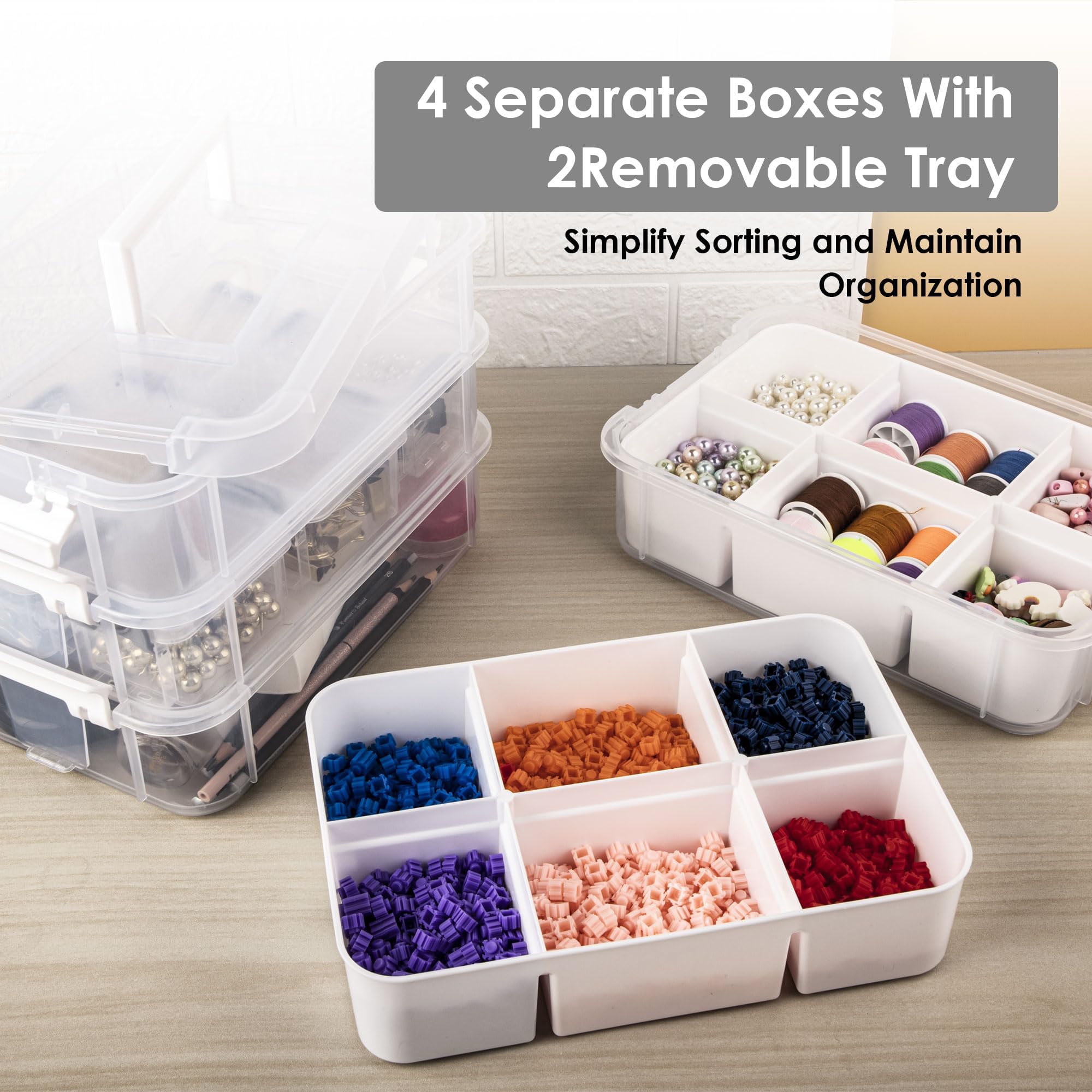 CraftGenes Plastic Storage Bins β 4-Layer Durable Storage Containers for Arts and Crafts Supplies with 2 Removable Trays for Seasonal Decor, Tool, Office Supplies, Art, Craft Supplies, Sewing Utility