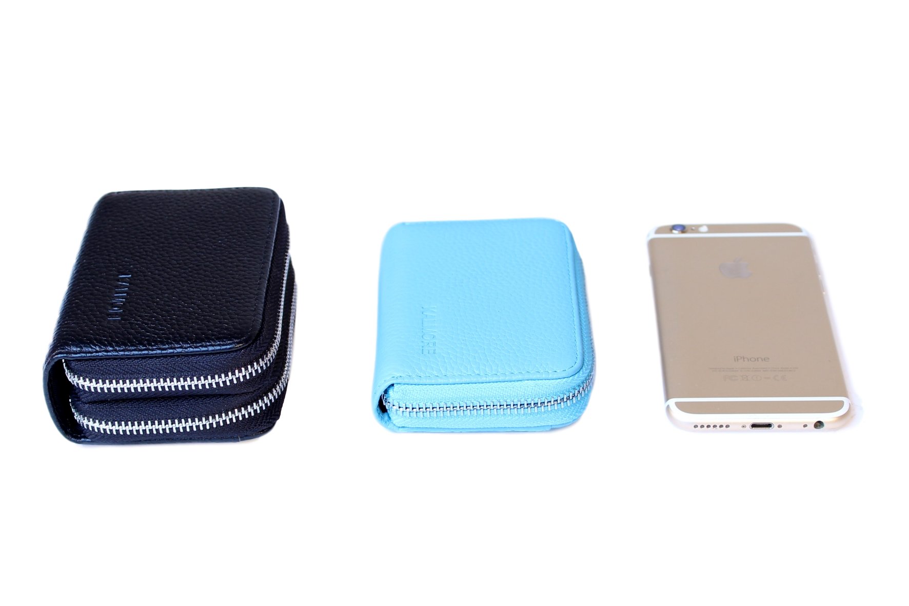 KALMORE Women's Leather RFID Card Wallet Small Purse Window, Turquoise Blue, One Zipper with ID