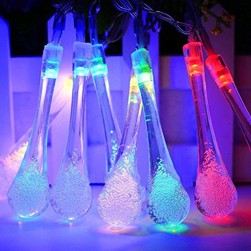 KORADA Solar Strings Lights, 20 Feet 30 LED Water Drop Solar Fairy Lights, Waterproof Lights for Garden, Patio, Yard, Home, Parties- Multi Color