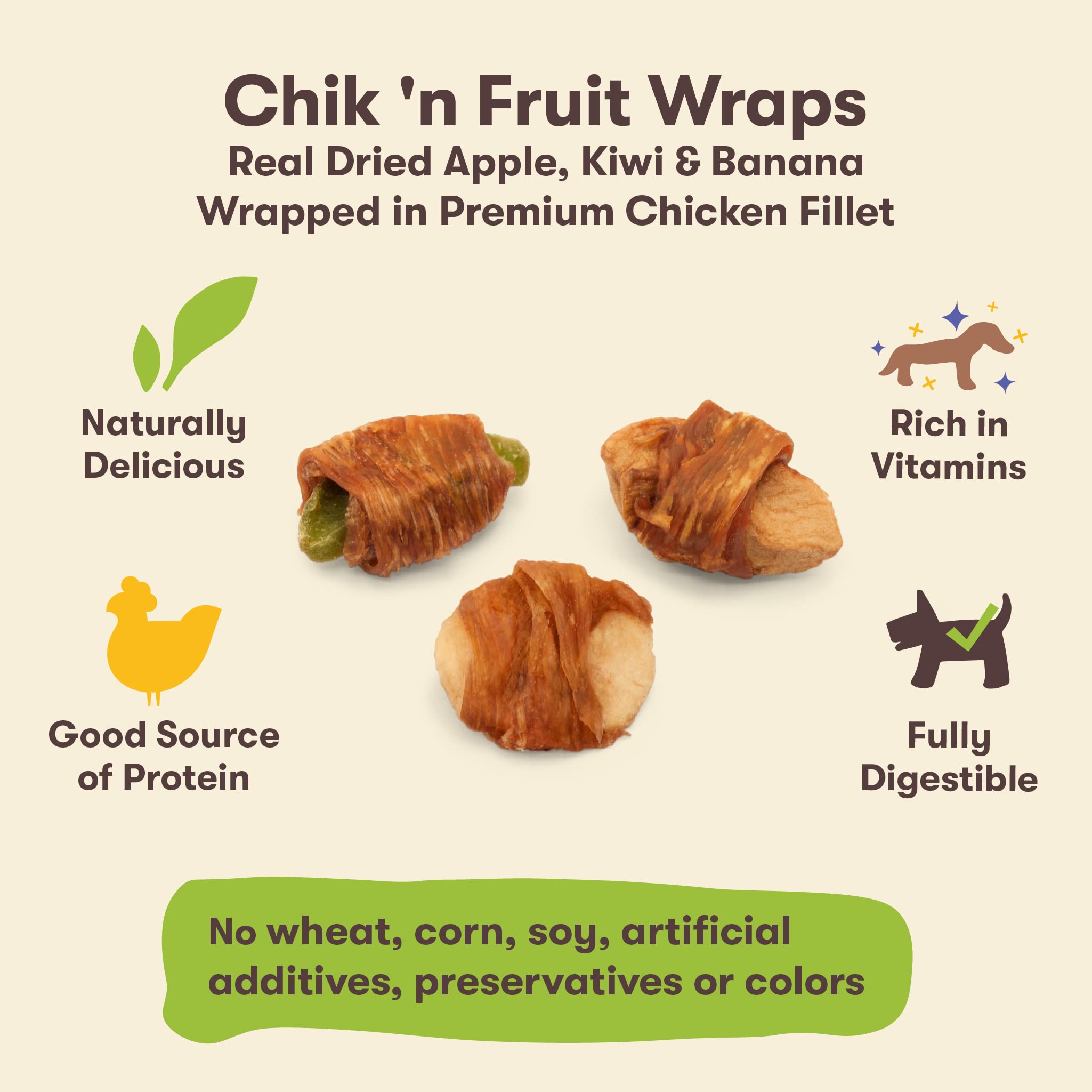 Pet 'n Shape Chik 'n & Fruit Wraps, 16 oz - Healthy, Protein Rich Treats for Dogs