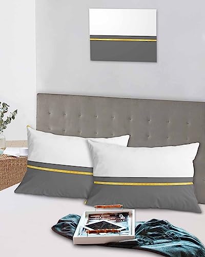 Edwiinsa Grey White Pillow Covers Standard Size Set of 2 20x26 Bed Pillow, Luxury Yellow Lace Modern Abstract Art Aesthetics Plush Soft Comfort for Hair/Skin Cooling Pillowcases with Envelop Closure