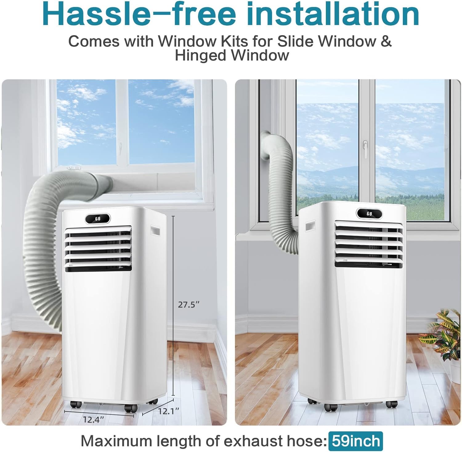 Kismile 8,000BTU Portable Air Conditioner with Built-in Dehumidifier Function, Fan Mode,Portable Ac Unit with Remote Control, Floor Air Conditioner for Room/Office/Dorm/Bedroom