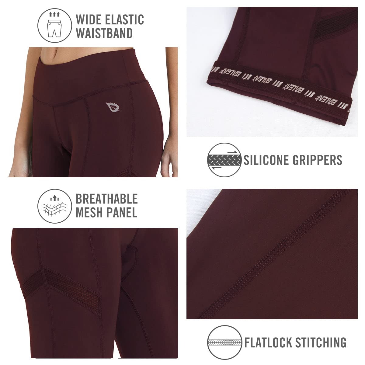 BALEAF Women's Bike Shorts 3D Padded Pocket Biker Cycling Bicycle Spinning Mountain Biking Shorts Gel UPF 50+ Wine Red XL