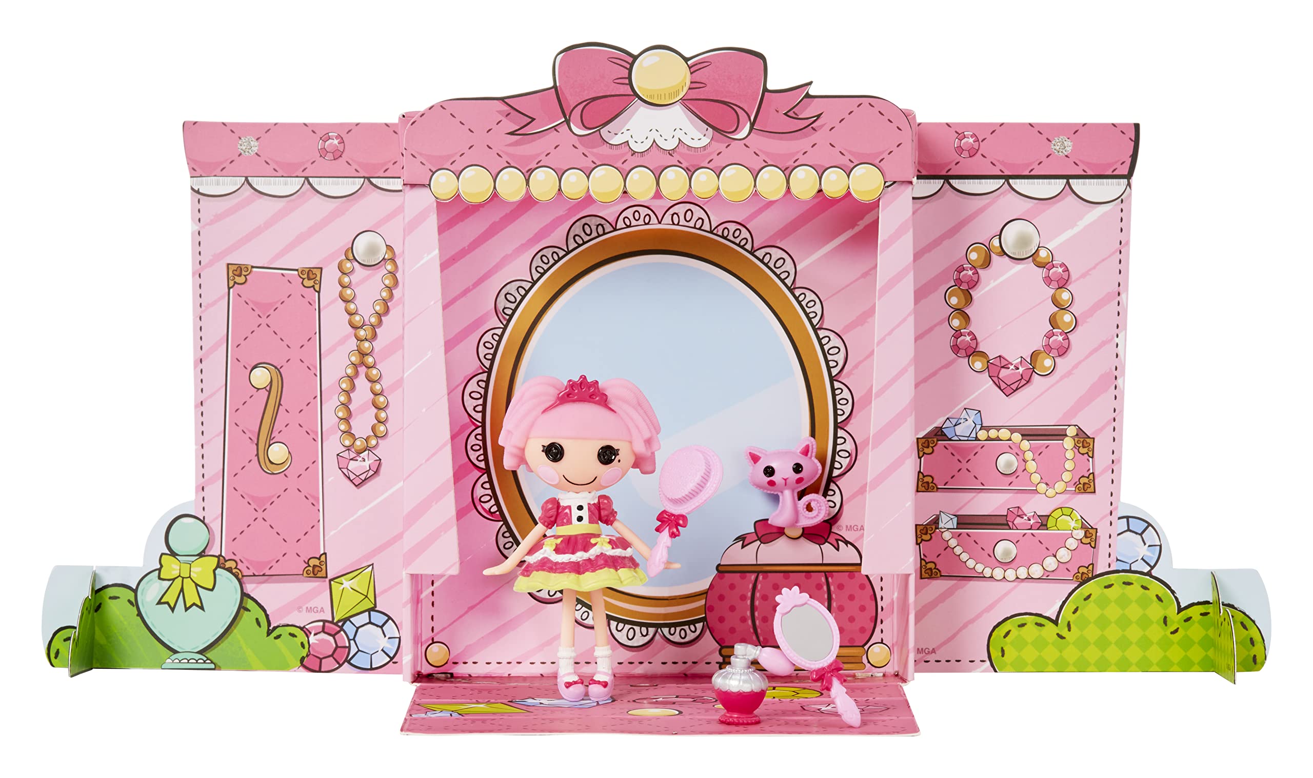 Lalaloopsy Mini Doll - Jewel Sparkles with Mini Pet Persian Cat, 3" Mini Princess Doll with Accessories, in Reusable House Package playset, for Ages 3-103, Multicolor, 579045