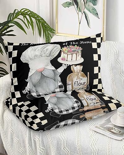 Edwiinsa Kitchen Chef Pillow Covers Standard Size Set of 2 20x26 Bed Pillow, Farmhouse Black Plaid Cake Dessert Cooking Plush Soft Comfort for Hair/Skin Cooling Pillowcases with Envelop Closure