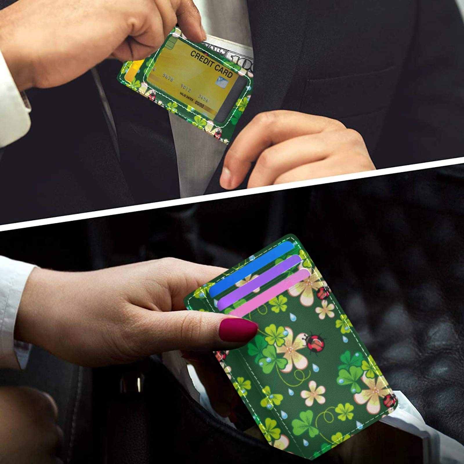 Linomo Thin leather Card Holder and Money Clip Green St Patrick's Day Shamrock Wallet RFID Blocking for Men & Women