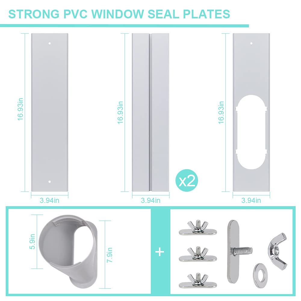KLOLKUTTA Portable Air Conditioner Window Kit with Coupler, Portable AC Window Kit Accessories for Exhaust Hose, Adjustable Universal Window Slide Panels Kit Plates for 5.9 Inches Ducting