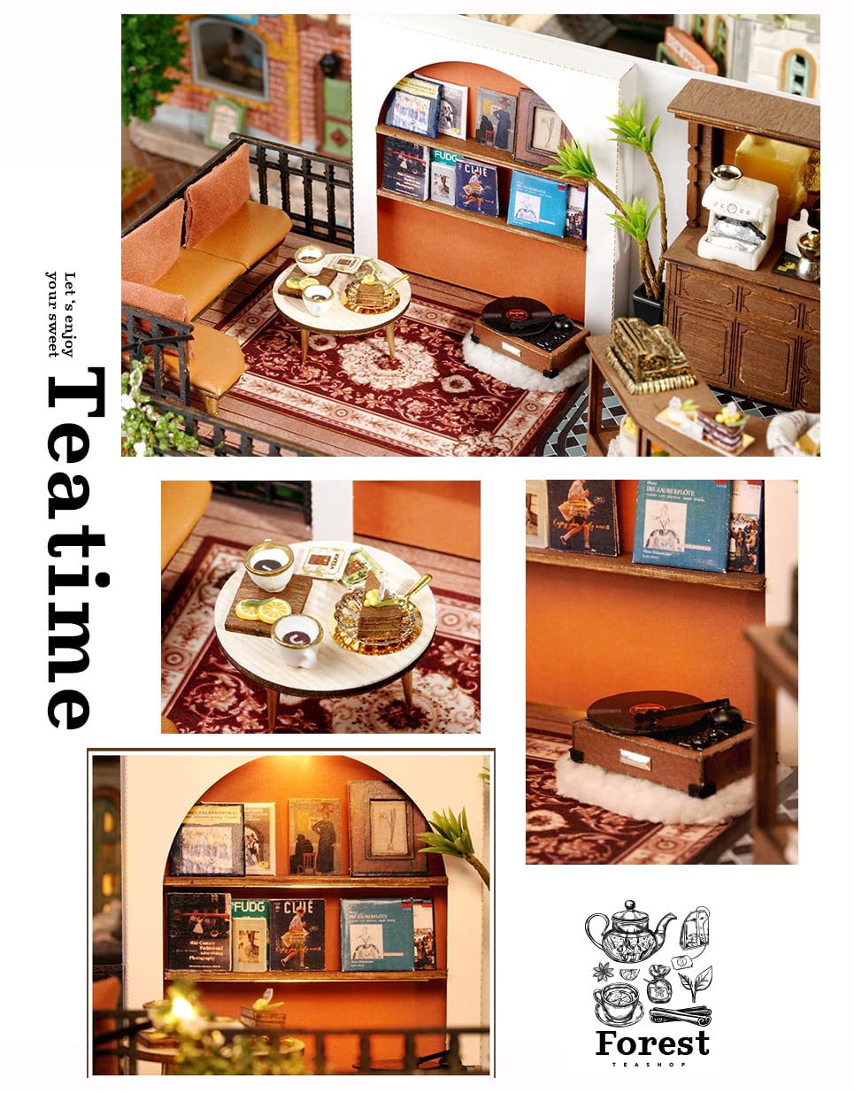 Kisoy Dollhouse Miniature with Furniture Kit, Handmade DIY House Model for Teens Adult Gift (Forest Teahouse)
