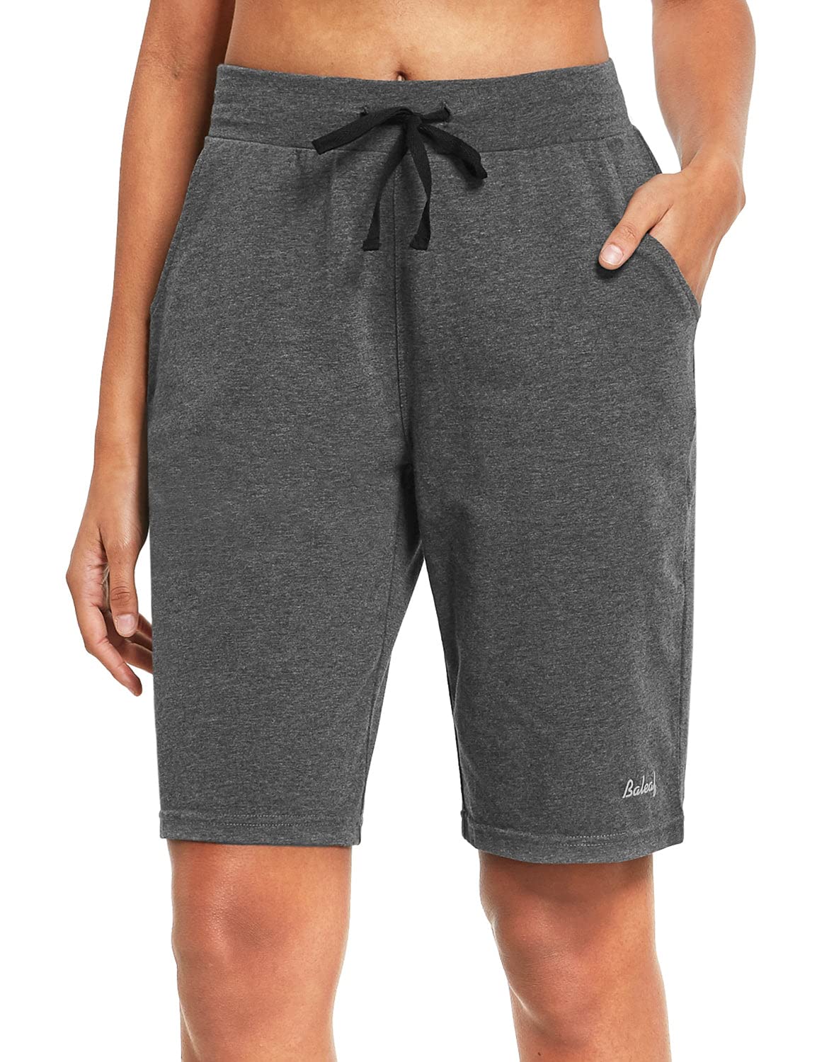 BALEAF Women's Sweat Shorts Long Cotton Bermuda Basketball Summer Casual Workout Walking Drawstring Shorts with Pockets Charcoal XL