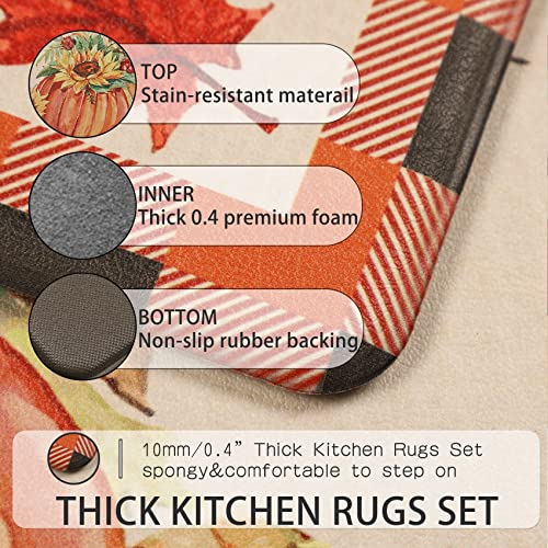 Falflor Fall Kitchen Rug and Mats Pumpkin Sunflower Decorative Kitchen Floor Mats Non Slip Kitchen Rug Heavy Duty Comfort Standing Mats for Kitchen Sink