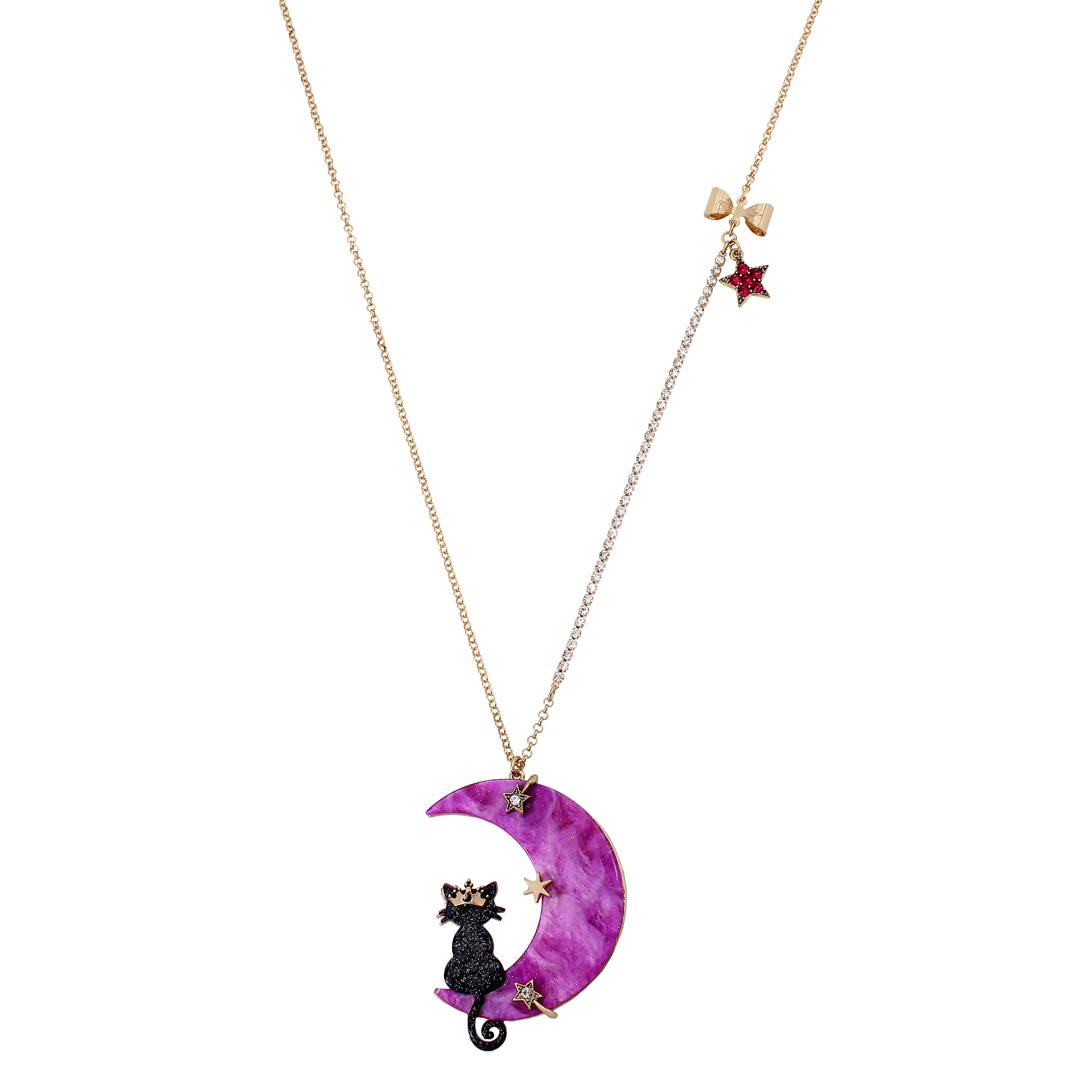 Betsey Johnson Cat Moon Pendant Necklace
