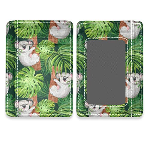 Linomo Thin leather Card Holder and Money Clip Tropical Palm Leaves Koala Wallet RFID Blocking for Men & Women