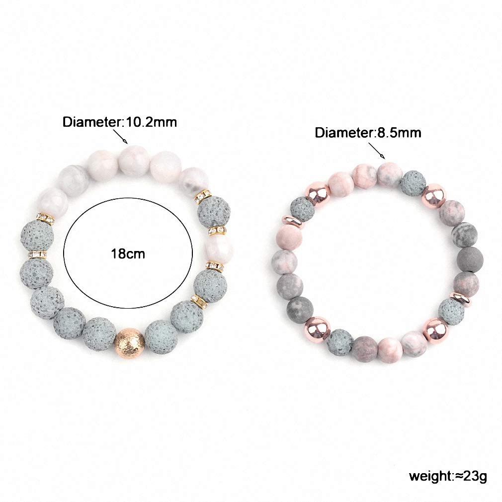 Barsly Elastic Natural Agates Lava Stone Couple Distance Bracelets Aromatherapy Essential Oils Diffuser Unisex Bracelets Lava Agate Rose Gold