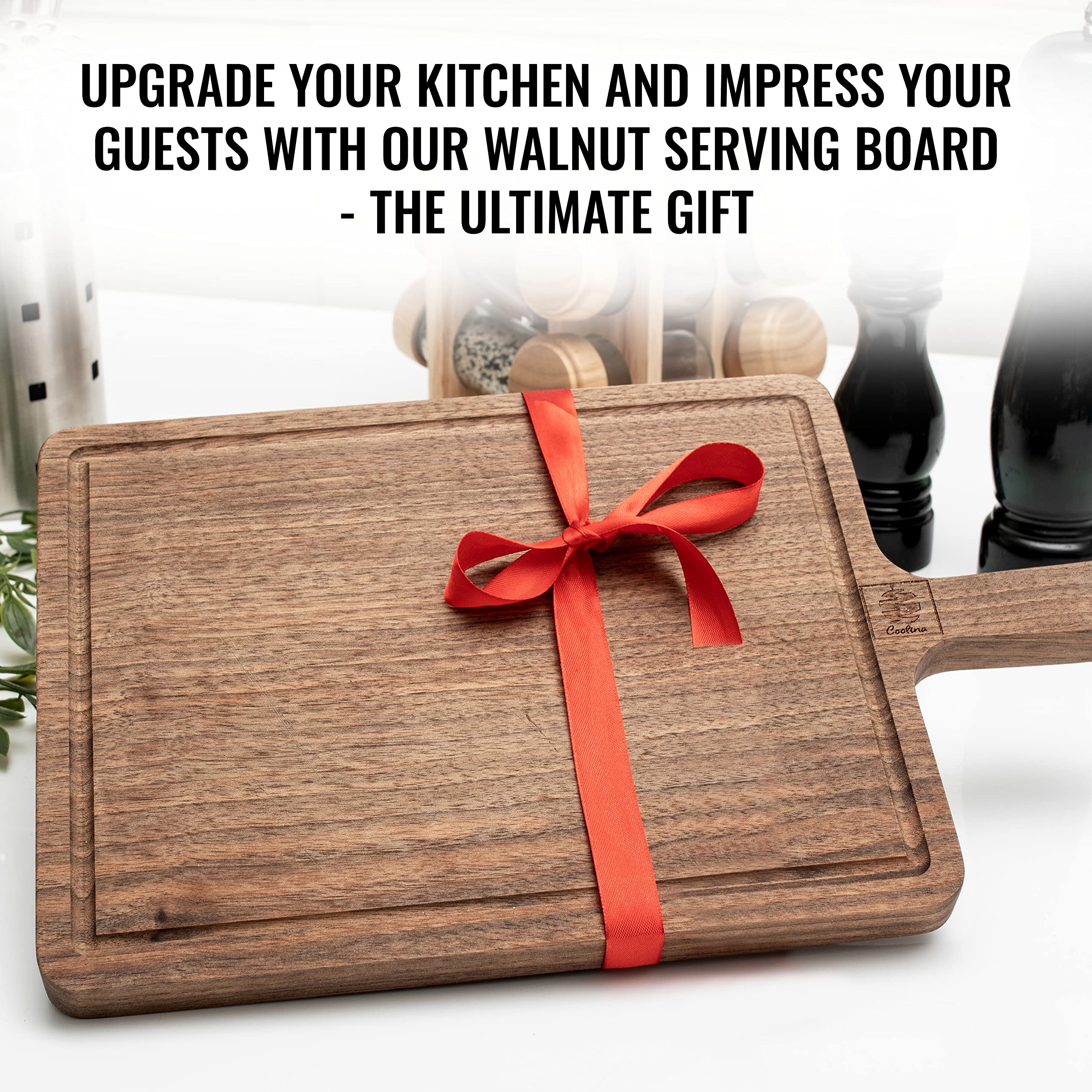 Coolina Walnut Serving Board - Perfect Cutting Board for Chopping Meet,Chicken! Made from Durable Walnut Wood (12x9 inches)