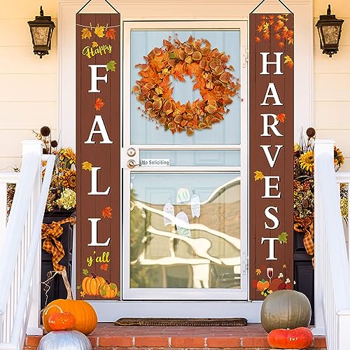 Fall Decor - Fall Wreaths for Front Door - 20 Inch Fall Door Wreath with Bowknot, Artificial Eucalyptus Wreath with Pumpkin Golden Berries Maple Leaves for Thanksgiving Farmhouse Decor