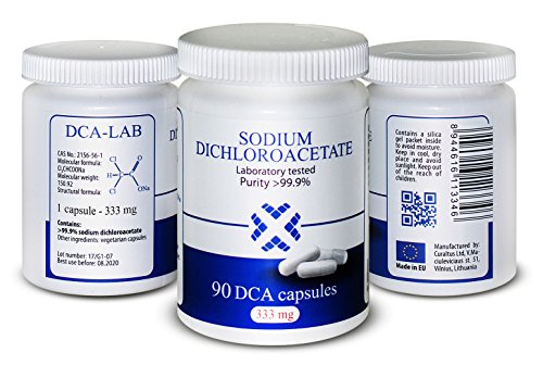 DCA - Sodium Dichloroacetate 333mg - Purity >99.9%, Made in Europe, by DCA-LAB, Certificate of Analysis Included, Tested in a Certified Laboratory, 90 Capsules
