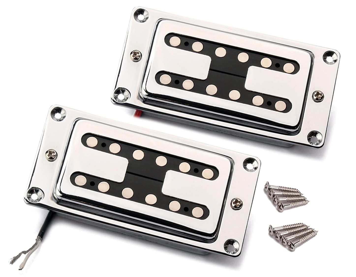 LAMSAM Humbucker Pickups Set, High Output Flush Polepiece Ceramic Magnet PUP Compatible Electric Guitar with Humbucker Pickup Configuration, Double Coil Bridge Neck Pick-up Replacements, Chrome