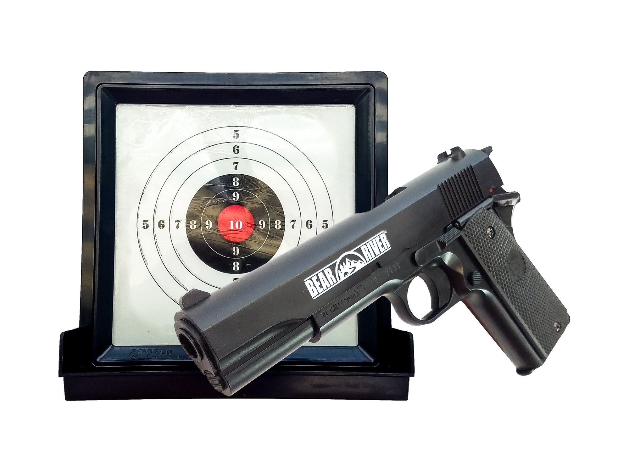 Barra 1911 BB Gun Kit, Spring Powered Air Rifle, BB Pistol, BB Guns for Kids & Adults, Includes Gel Target and Ammo (250 BBS), 200 FPS, 177 Cal BB Pellets, Large Magazine, No CO2 Needed